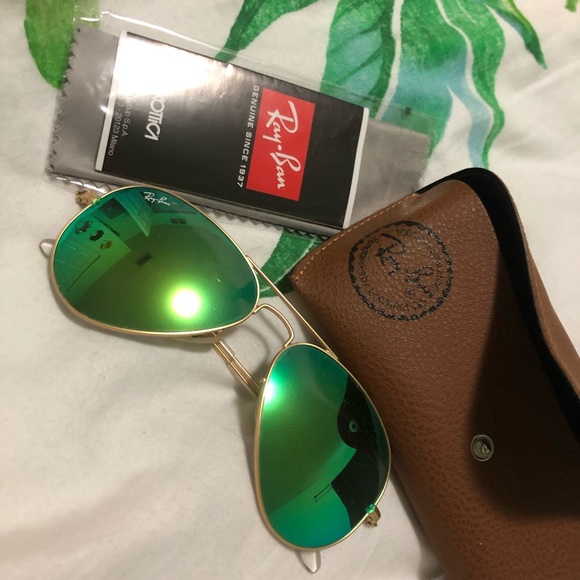 Ray-Ban | Accessories | Green Flash Ray Ban Aviator Sunglasses | Poshmark